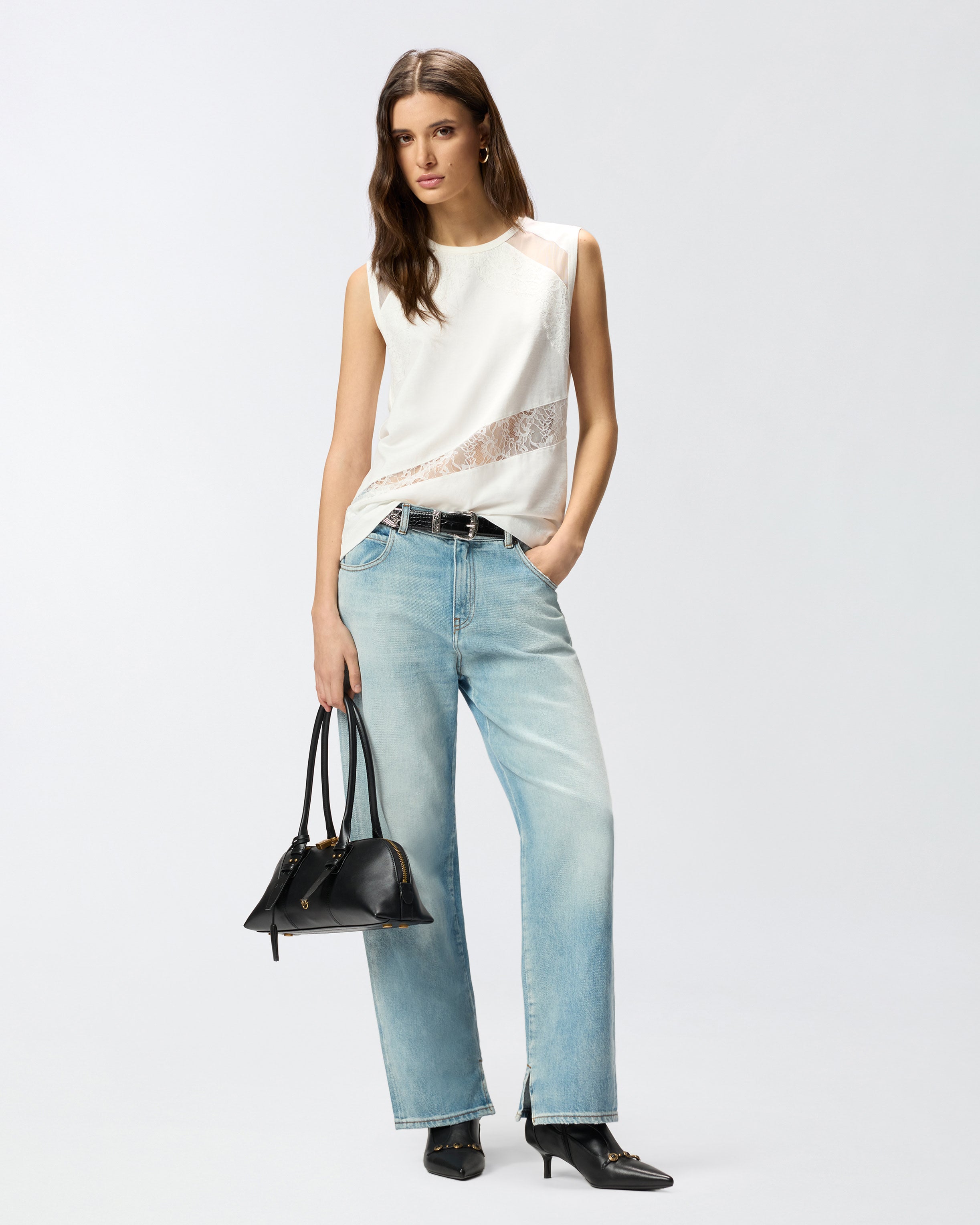 Sleeveless top with lace details | Pinko