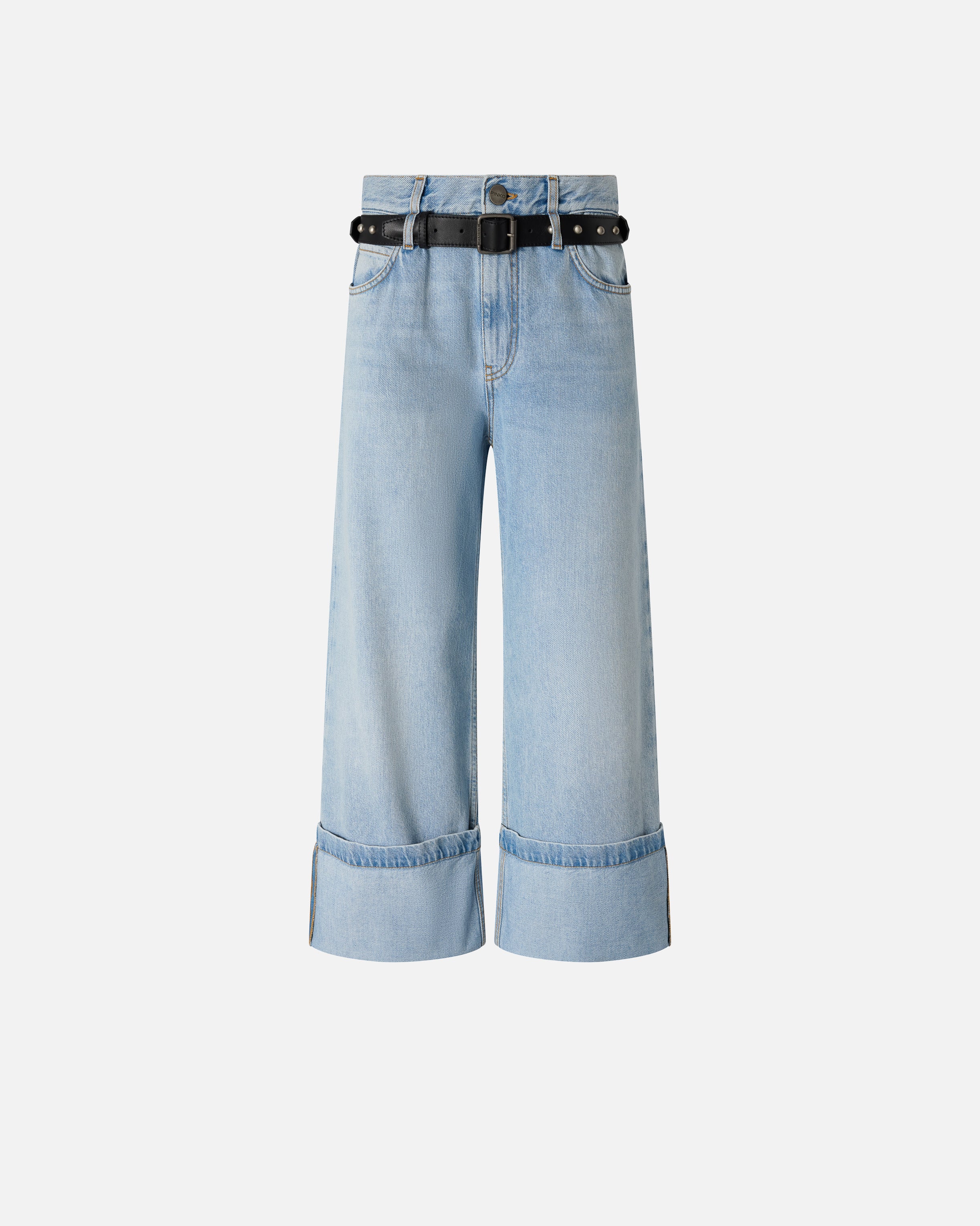 Cropped jeans with leather belt | Pinko